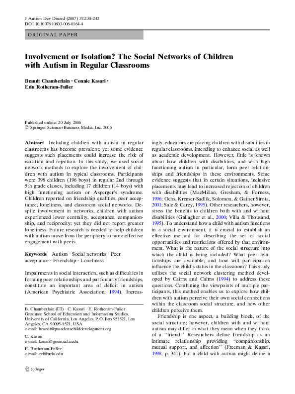 (PDF) Involvement or Isolation? The Social Networks of Children with ...