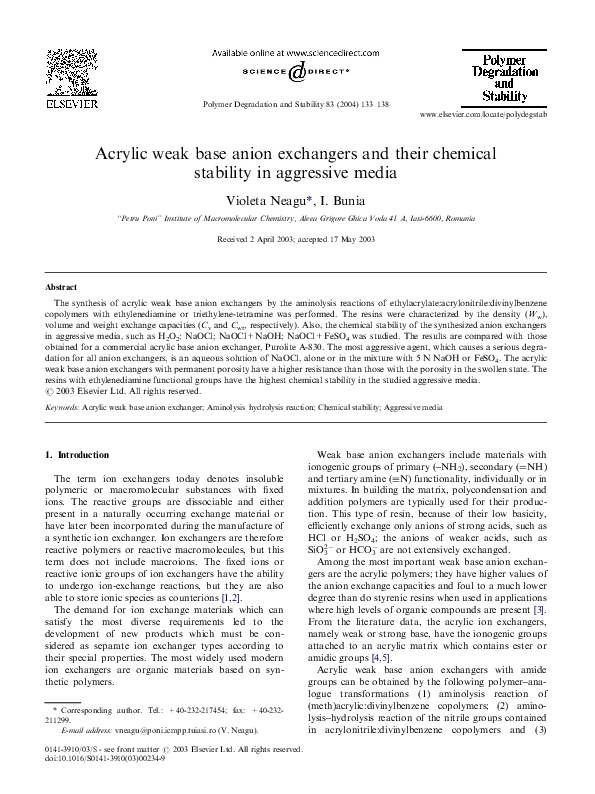 (PDF) Acrylic weak base anion exchangers and their chemical stability ...