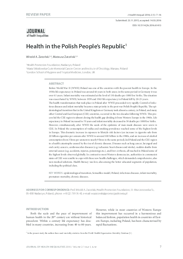 (PDF) Health in the Polish People's Republic