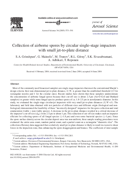 (PDF) Collection of airborne spores by circular single-stage impactors ...
