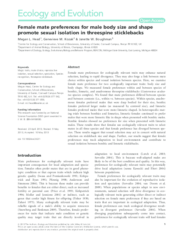 (PDF) Female mate preferences for male body size and shape promote ...