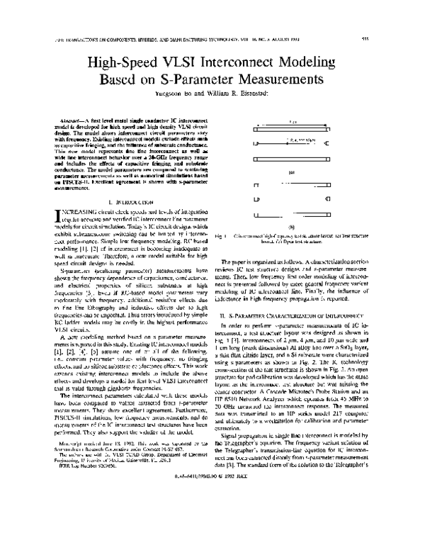 Pdf High Speed Vlsi Interconnect Modeling Based On S Parameter