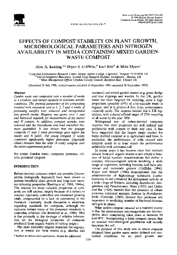 (PDF) Effects of compost stability on plant growth, microbiological parameters and nitrogen ...