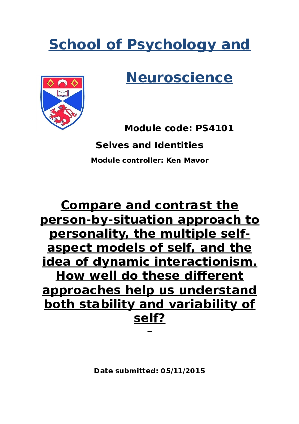 (DOC) A Comparison of the Person-by-Situation Approach to Personality ...