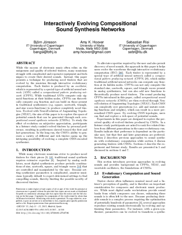 Pdf Interactively Evolving Compositional Sound Synthesis Networks