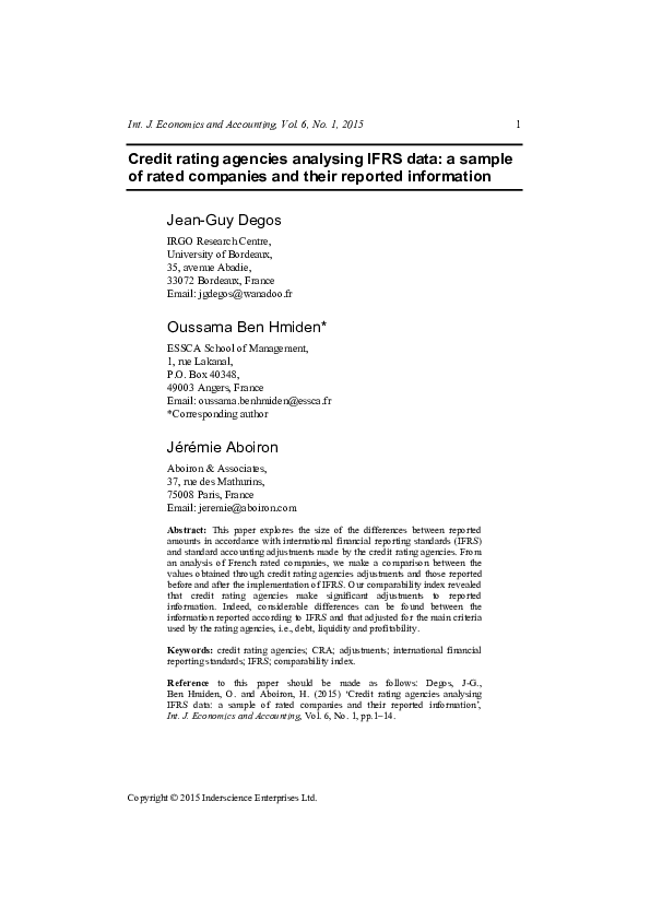 (PDF) Credit rating agencies analysing IFRS data: a sample of rated ...