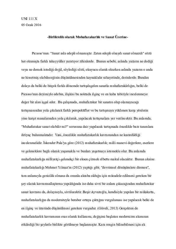 Doc Final Odevi 4 Birliktelik Olarak Muhafazakarlık Ve Sanat üzerine