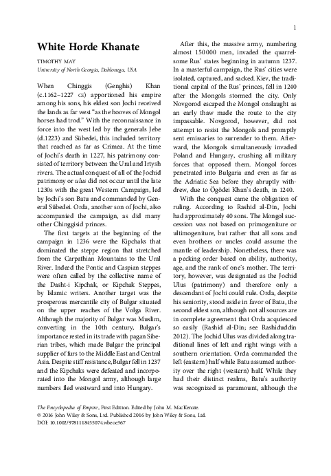 (PDF) White Horde Khanate, Encyclopedia of Empires