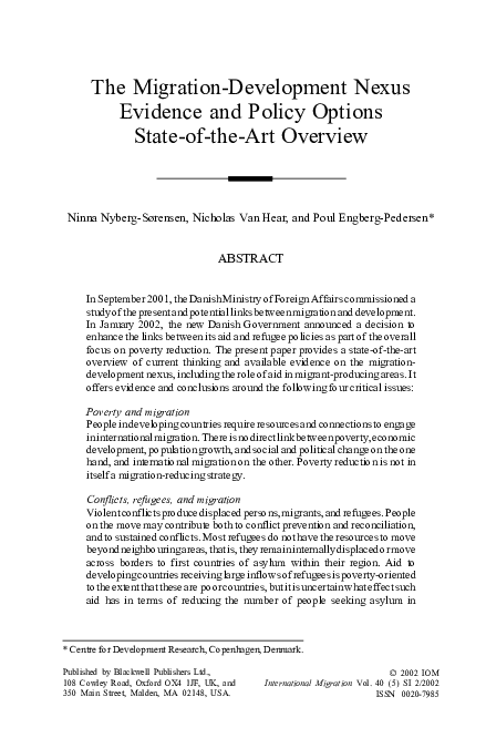(PDF) The Migration-Development Nexus: Evidence and Policy Options. Policy Study