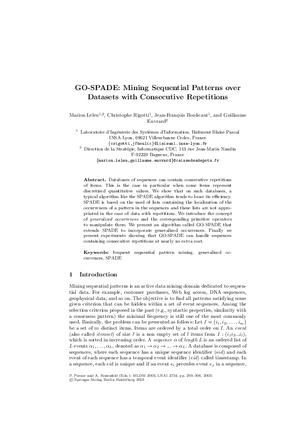 (PDF) GO-SPADE: Mining Sequential Patterns over Datasets with Consecutive Repetitions