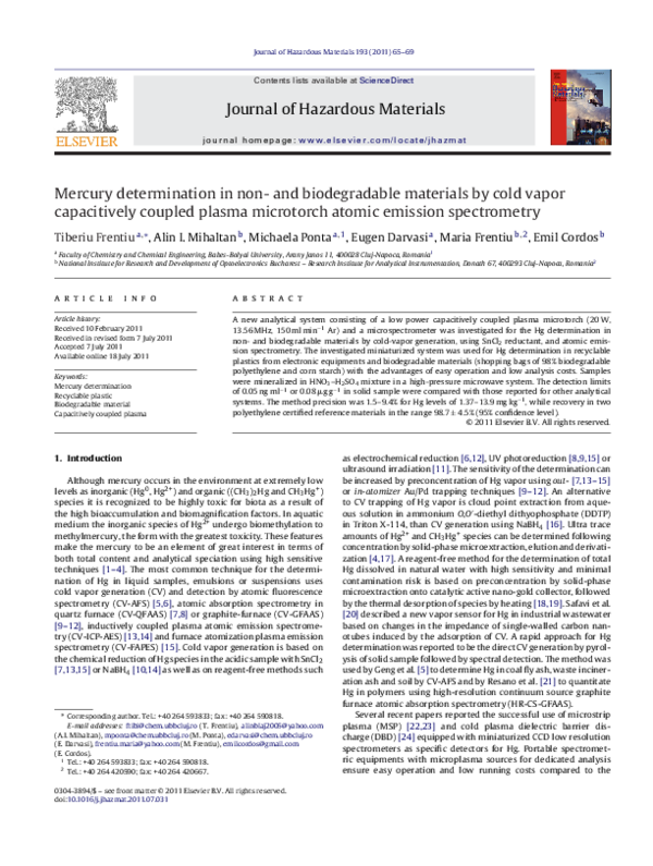 (PDF) Mercury determination in non- and biodegradable materials by cold ...