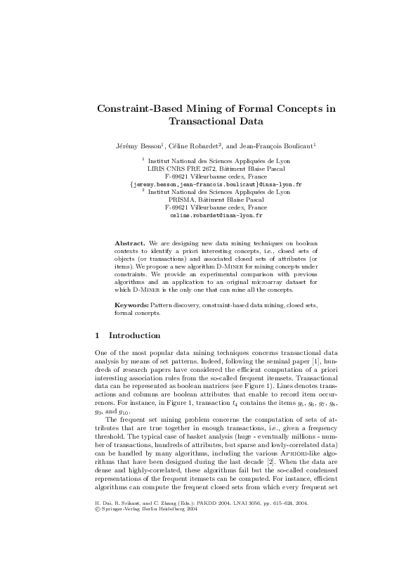 Pdf Constraint Based Mining Of Formal Concepts In Transactional Data