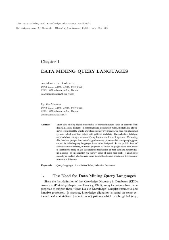 (PDF) Data Mining Query Languages