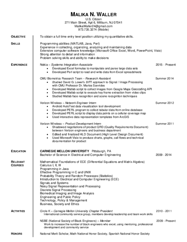 (PDF) Resume Professional Experience 2016 | Malika Waller - Academia.edu