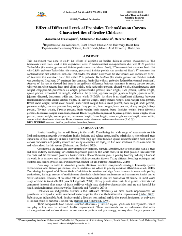 (PDF) Effect of Different Levels of Prebiotics TechnoMos on Carcass ...