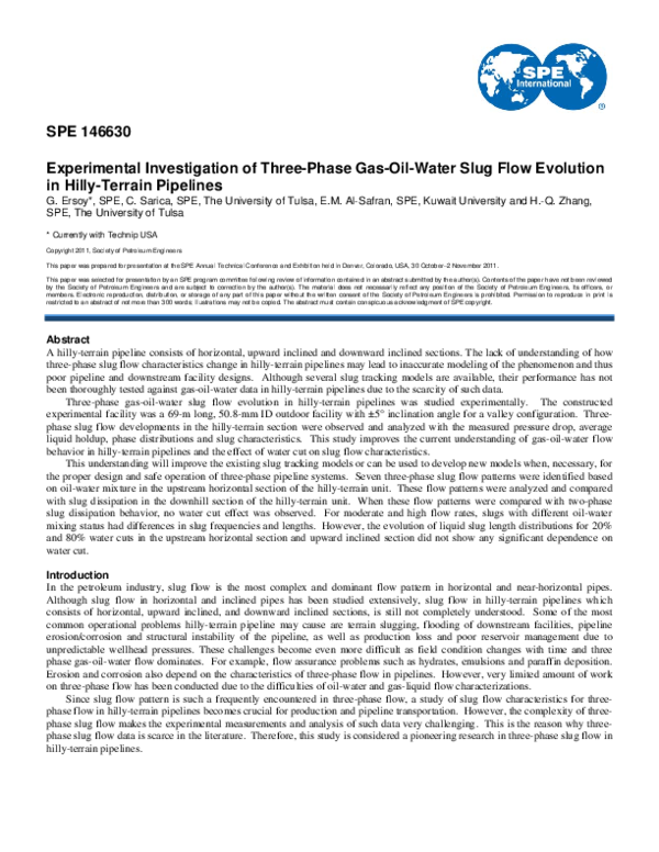 (PDF) Experimental Investigation of Three-Phase Gas-Oil-Water Slug Flow Evolution in Hilly ...