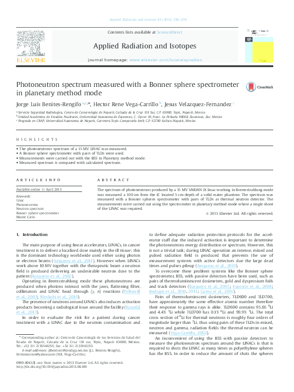 (PDF) Photoneutron spectrum measured with a Bonner sphere spectrometer ...