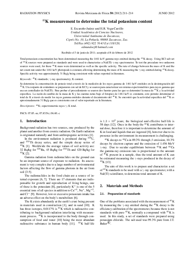 (PDF) 40K measurement to determine the total potassium content