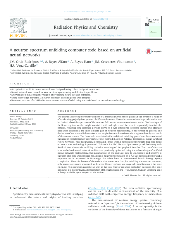 Pdf A Neutron Spectrum Unfolding Computer Code Based On Artificial Neural Networks