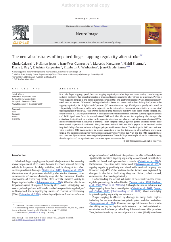(PDF) The neural substrates of impaired finger tapping regularity after ...
