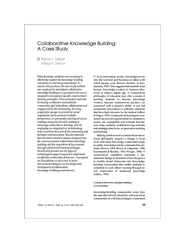 (PDF) Collaborative knowledge building: A case study