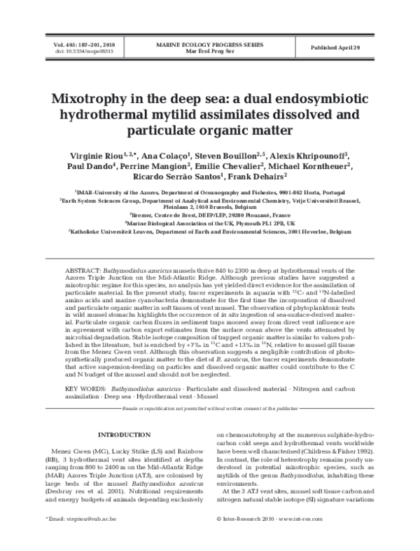 (PDF) Mixotrophy in the deep sea: a dual endosymbiotic hydrothermal ...