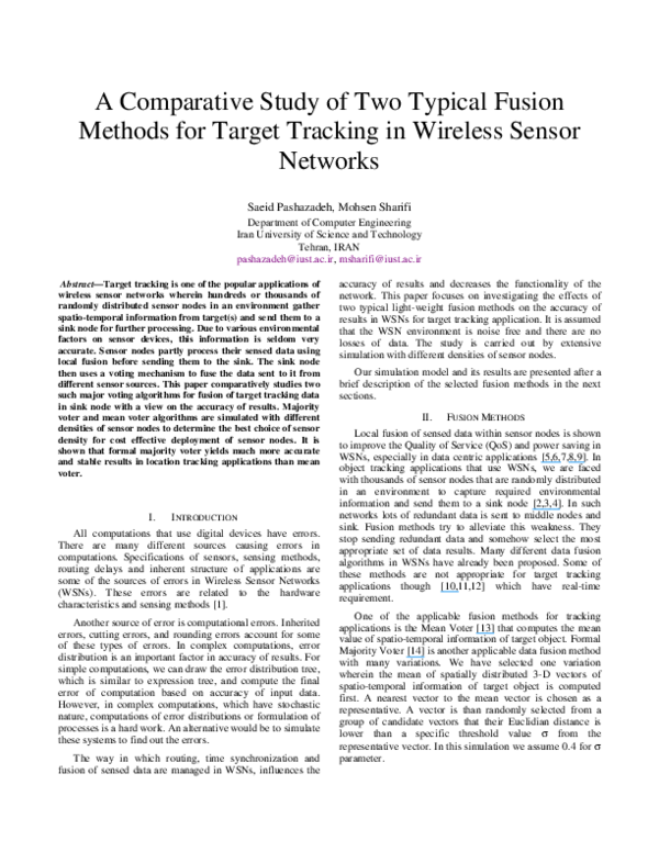 (PDF) Simulative Study of Two Fusion Methods for Target Tracking in Wireless Sensor Networks