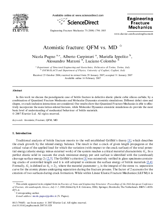 (PDF) Atomistic fracture: QFM vs. MD