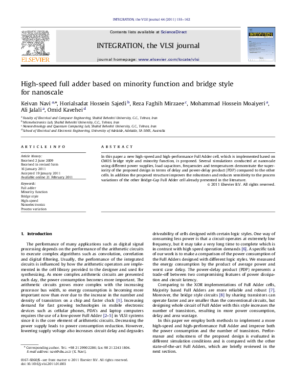 (PDF) High-speed full adder based on minority function and bridge style ...