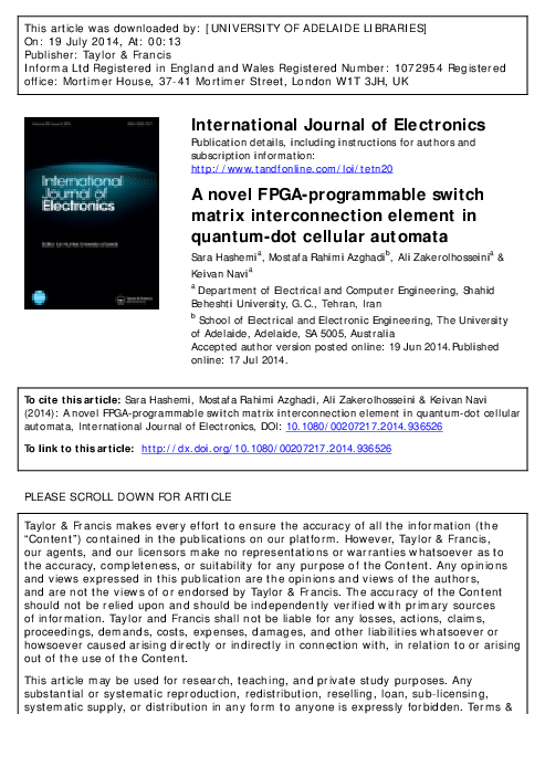 (PDF) A novel FPGA-programmable switch matrix interconnection element in quantum-dot cellular ...