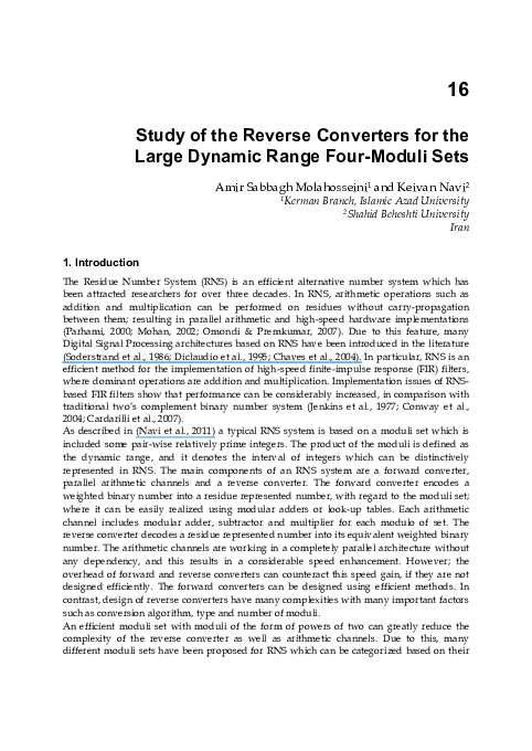 (PDF) Study of the Reverse Converters for the Large Dynamic Range Four-Moduli Sets | Keivan Navi ...