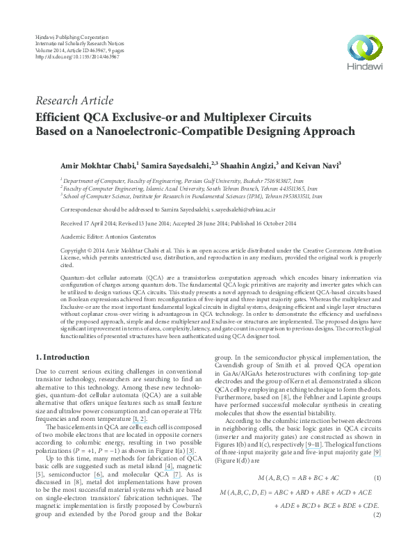 (PDF) Efficient QCA Exclusive-or and Multiplexer Circuits Based on a ...