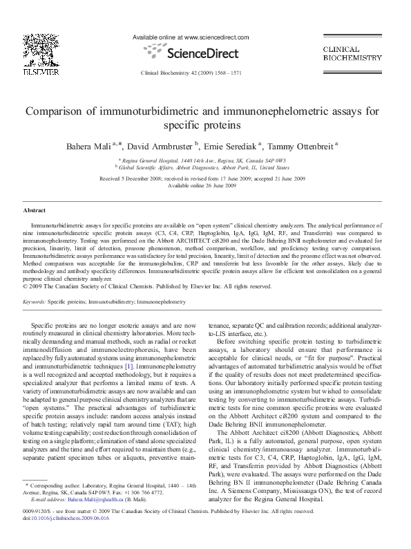 (PDF) Comparison of immunoturbidimetric and immunonephelometric assays ...