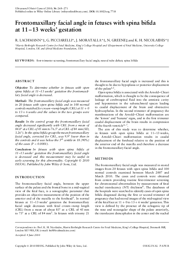 (PDF) Frontomaxillary facial angle in fetuses with spina bifida at 11 ...