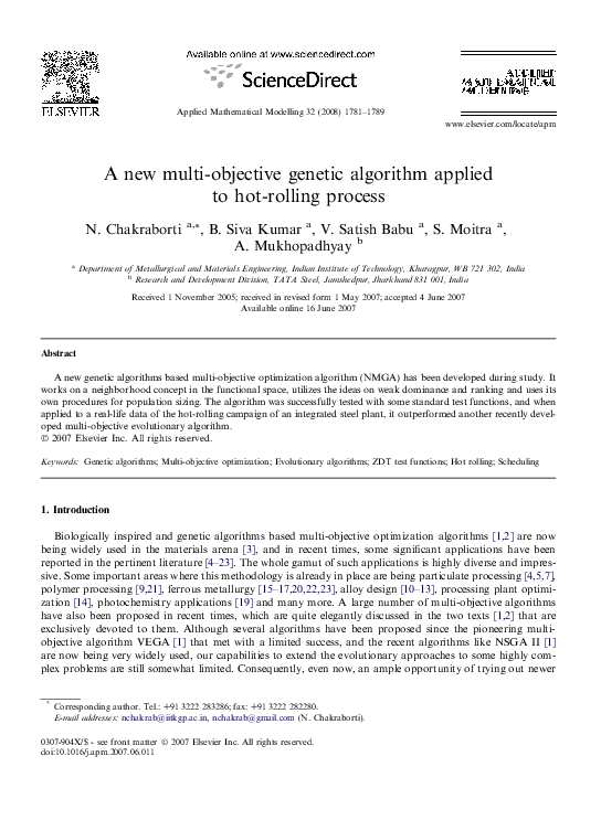 (PDF) A new multi-objective genetic algorithm applied to hot-rolling process