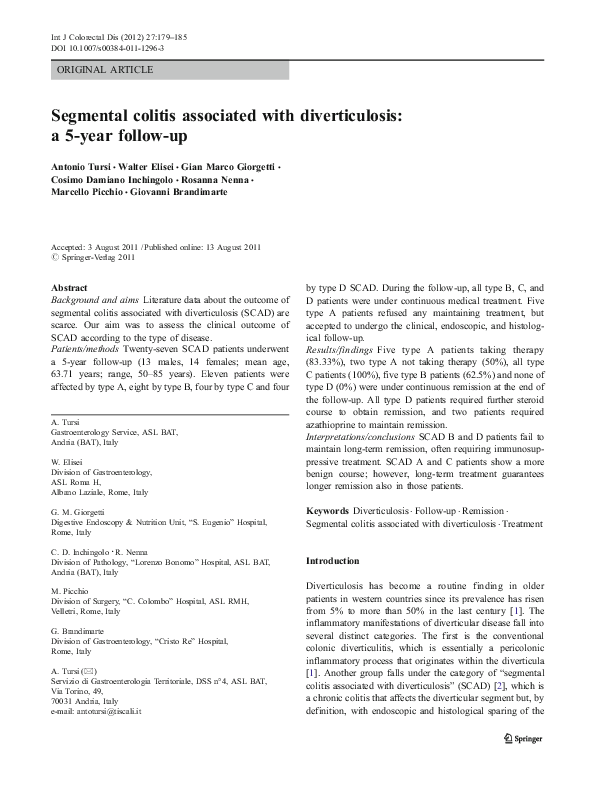 (PDF) Segmental colitis associated with diverticulosis: a 5-year follow-up