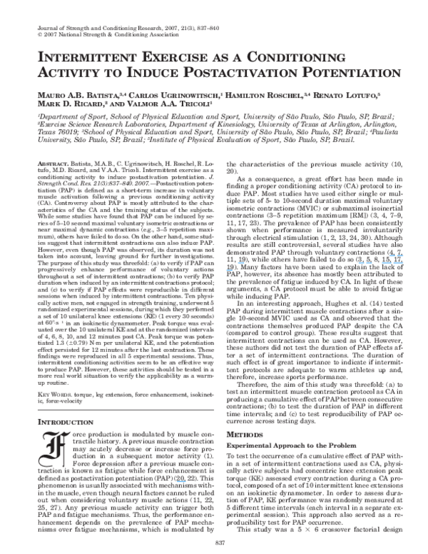(PDF) Intermittent exercise as a conditioning activity to induce ...