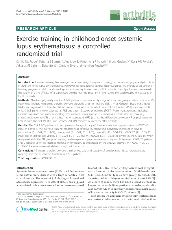 (PDF) Exercise training in childhood-onset systemic lupus erythematosus ...