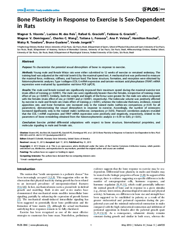 (PDF) Bone Plasticity in Response to Exercise Is Sex-Dependent in Rats