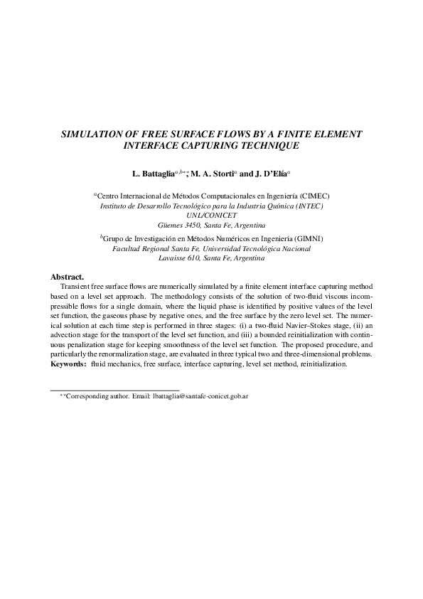 Pdf Simulation Of Free Surface Flows By A Finite Element Interface Capturing Technique