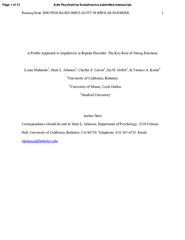 (PDF) A profile approach to impulsivity in bipolar disorder: the key ...