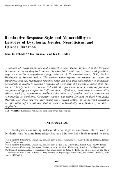 (PDF) Ruminative Response Style and Vulnerability to Episodes of ...