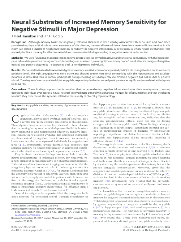 (PDF) Neural Substrates of Increased Memory Sensitivity for Negative ...