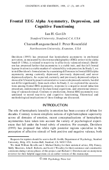 (PDF) EEG Alpha Asymmetry, Depression, and Cognitive Functioning