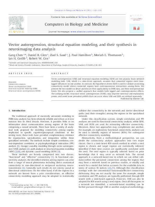 (PDF) Vector autoregression, structural equation modeling, and their synthesis in neuroimaging ...