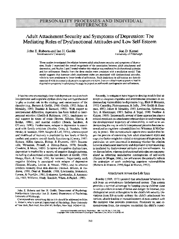 (PDF) Adult attachment security and symptoms of depression: The ...