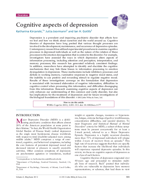 (PDF) Cognitive aspects of depression