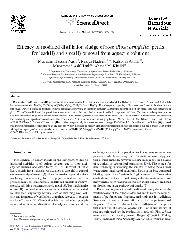 (PDF) Efficacy of modified distillation sludge of rose ( Rosa ...