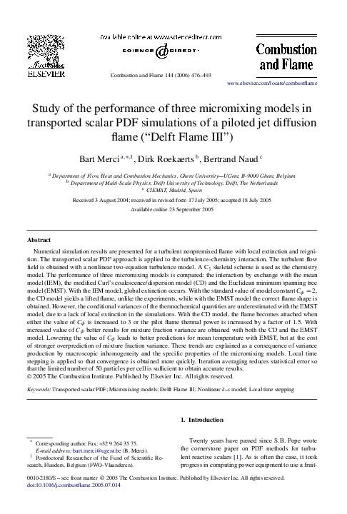 (PDF) Study of the performance of three micromixing models in transported scalar PDF simulations ...