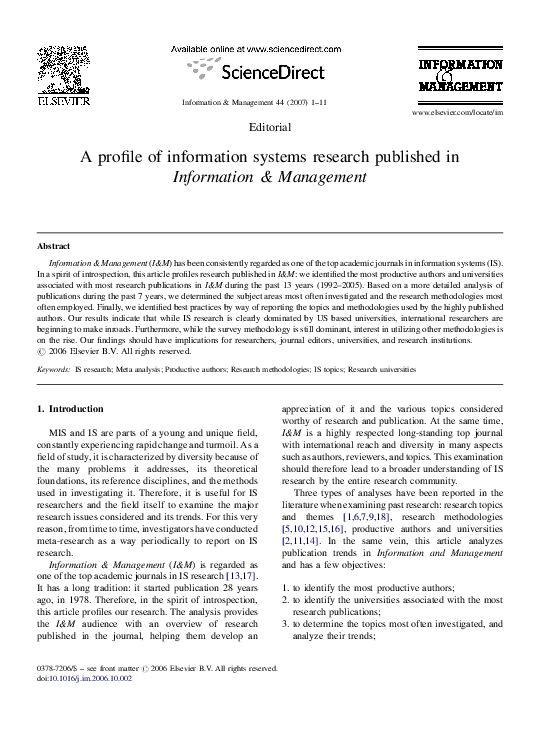 (PDF) A profile of information systems research published in ...